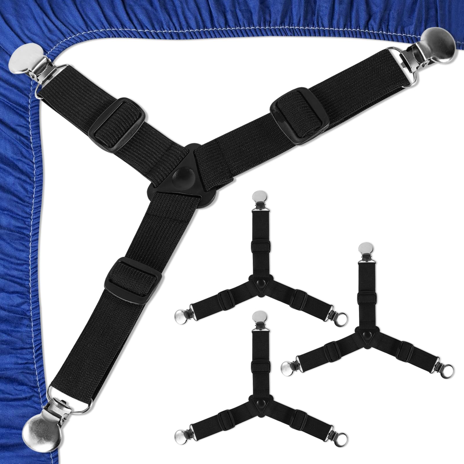 Amazon.com: Segemazj Bed Sheet Straps with Fasteners: 4-PAC Black ...