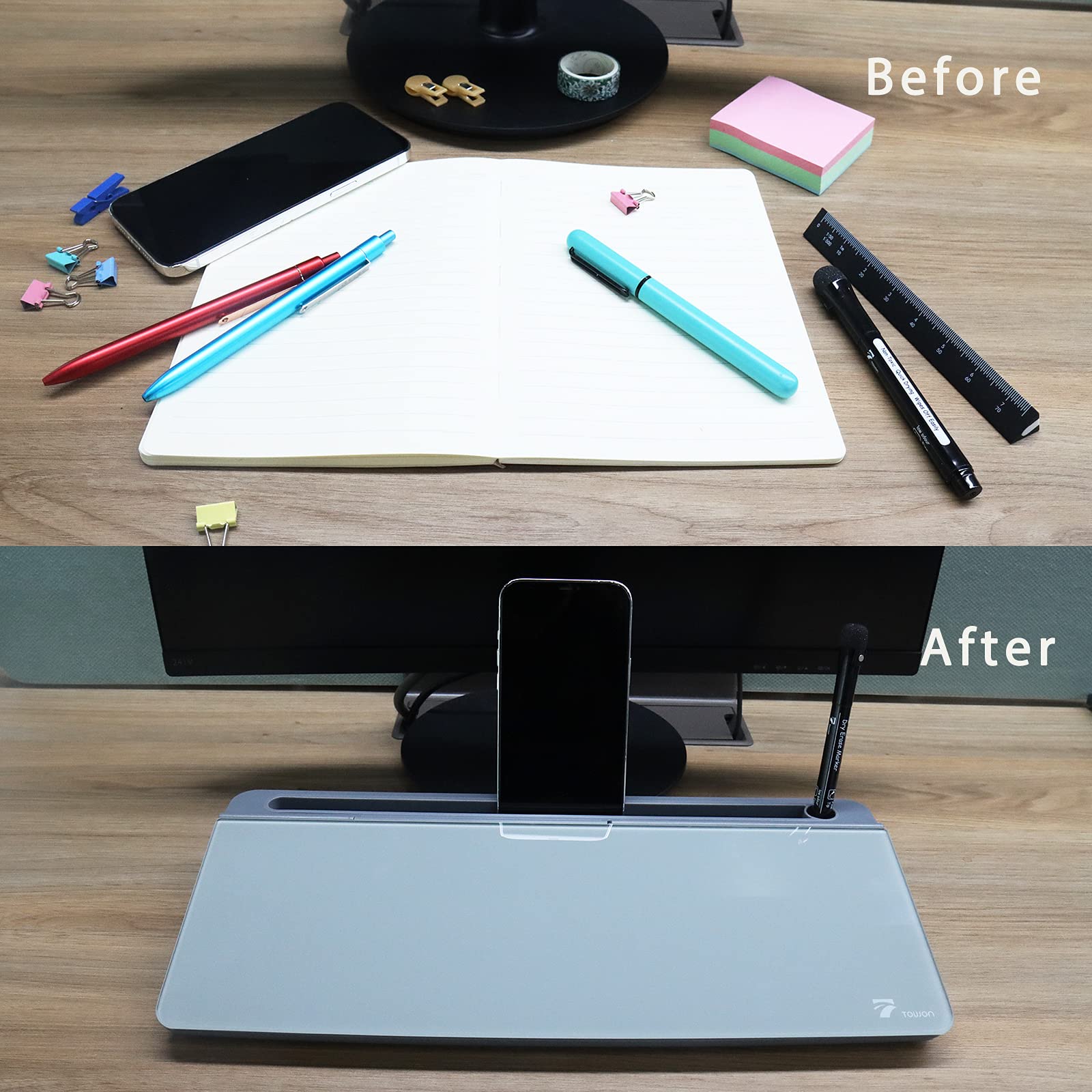 Snapklik.com : TOWON Small Tilted Desktop Glass Whiteboard, Notepad ...