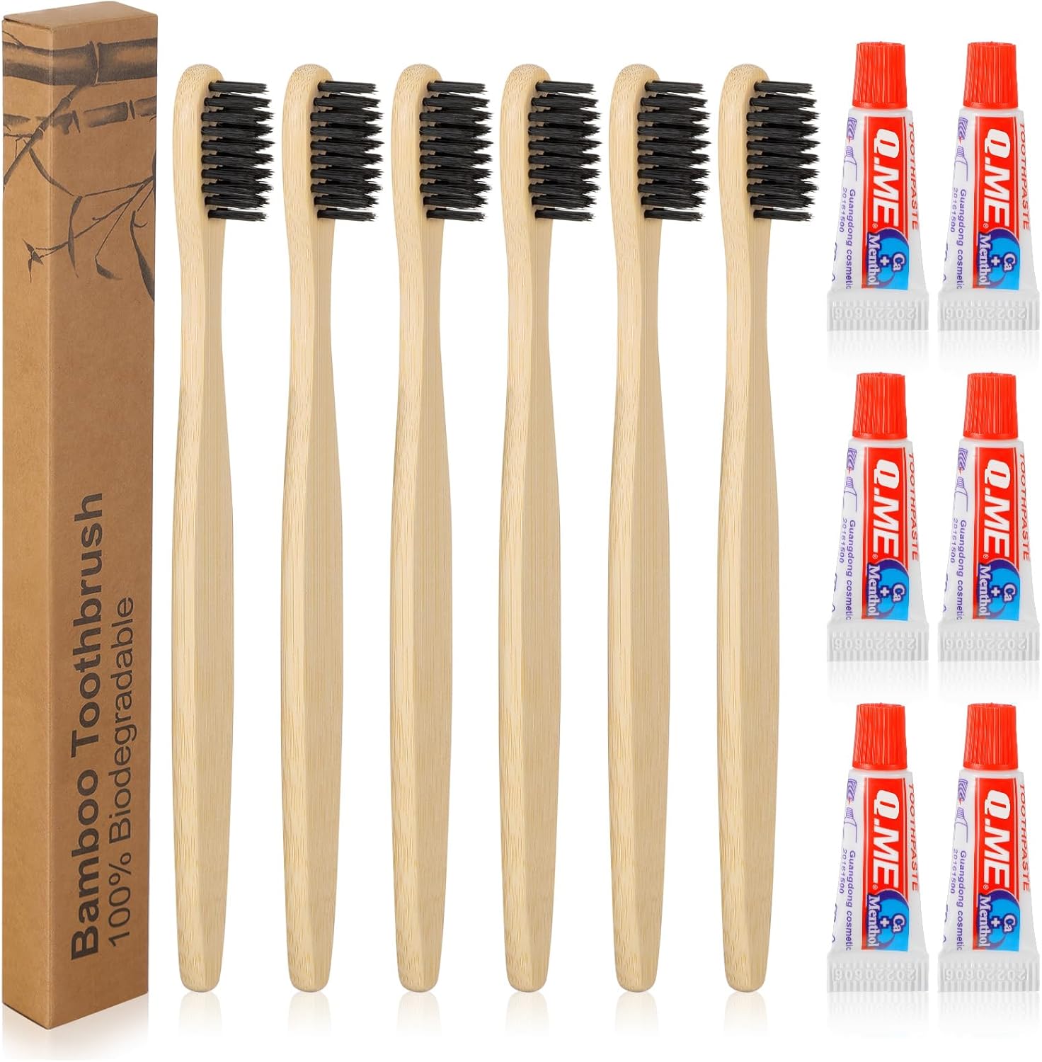 Hestya Set of 6 Bamboo Travel Toothbrushes and Toothpaste Individually ...
