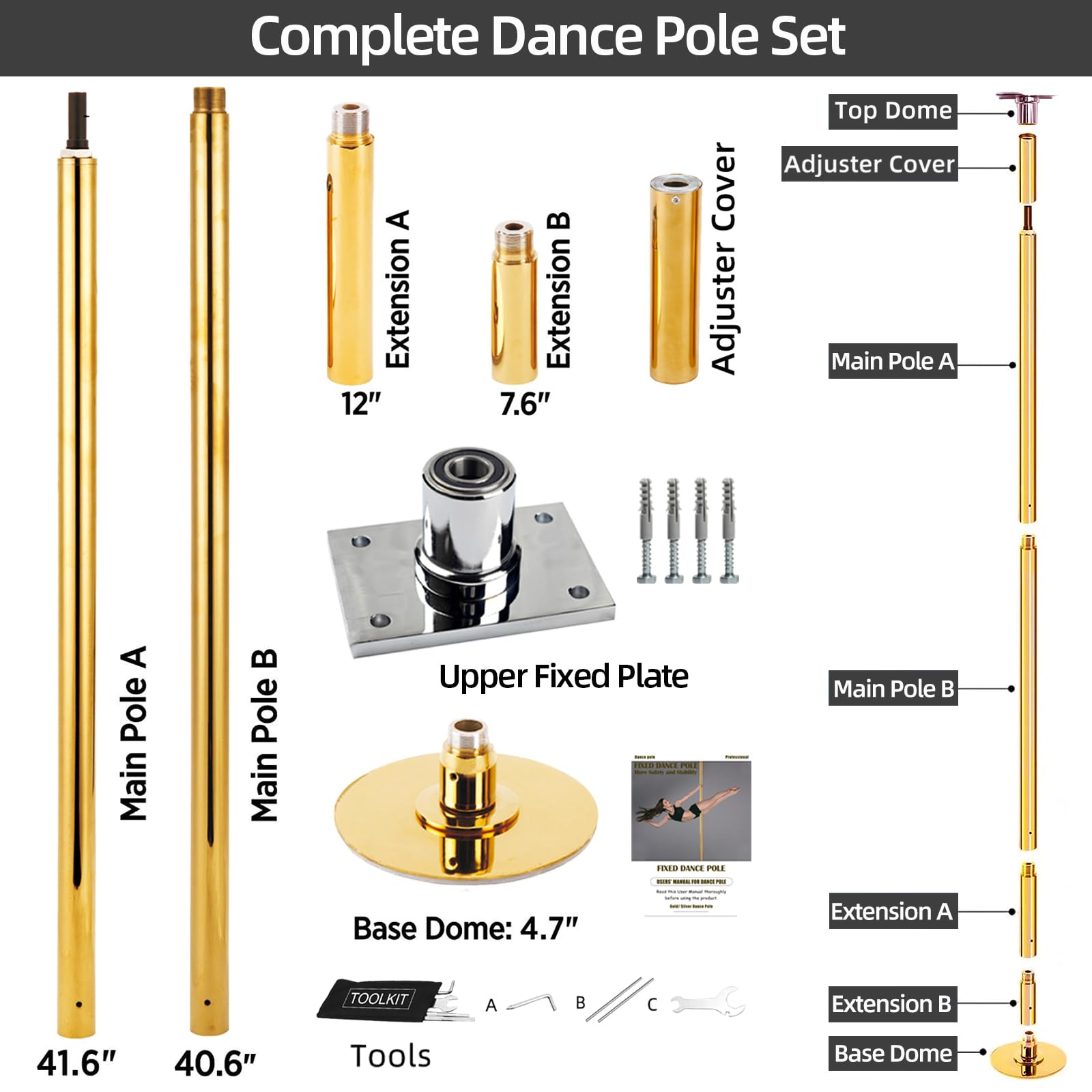 Snapklik.com : PRIOR FITNESS Fixed Dance Pole Set - 45mm Removable ...