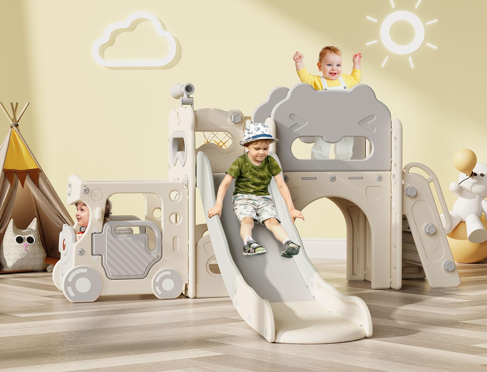 Amazon.com: Babytronic Toddler Slide, 9 in 1 Kids Indoor Bus Slide for ...