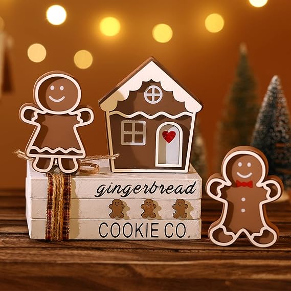 Amazon.com: Jetec 6 Pcs Christmas Gingerbread Table Decor Wooden Xmas ...