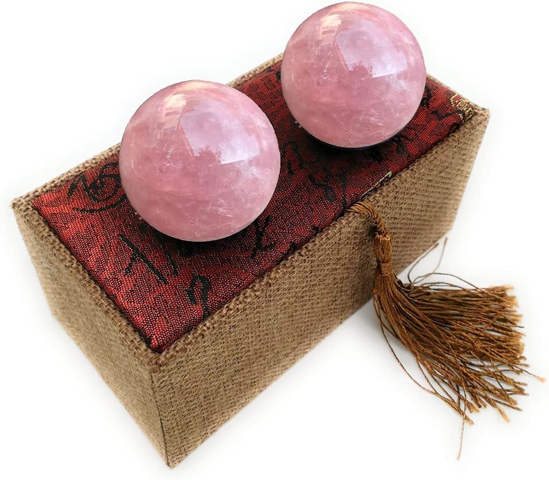 Amazon.com: RCSTONE 1.4" Rose Quartz Baoding Balls Small Pink Crystal ...