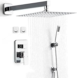 LCEVCGK Shower Faucet Set, Chrome Rainfall Shower System Complete Wall Mounted for Bathroom with ...