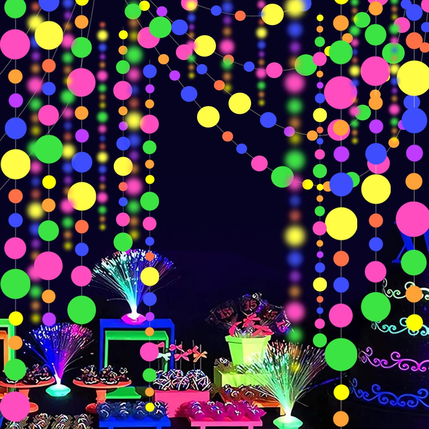Amazon.com: Midnight Glo Neon Paper Garland Circle Dots Hanging ...