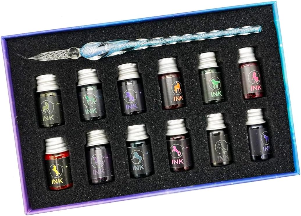 Amazon.com: REGELIPPLE Glass Dip Pen Set, 12 Color Inks, Crystal ...
