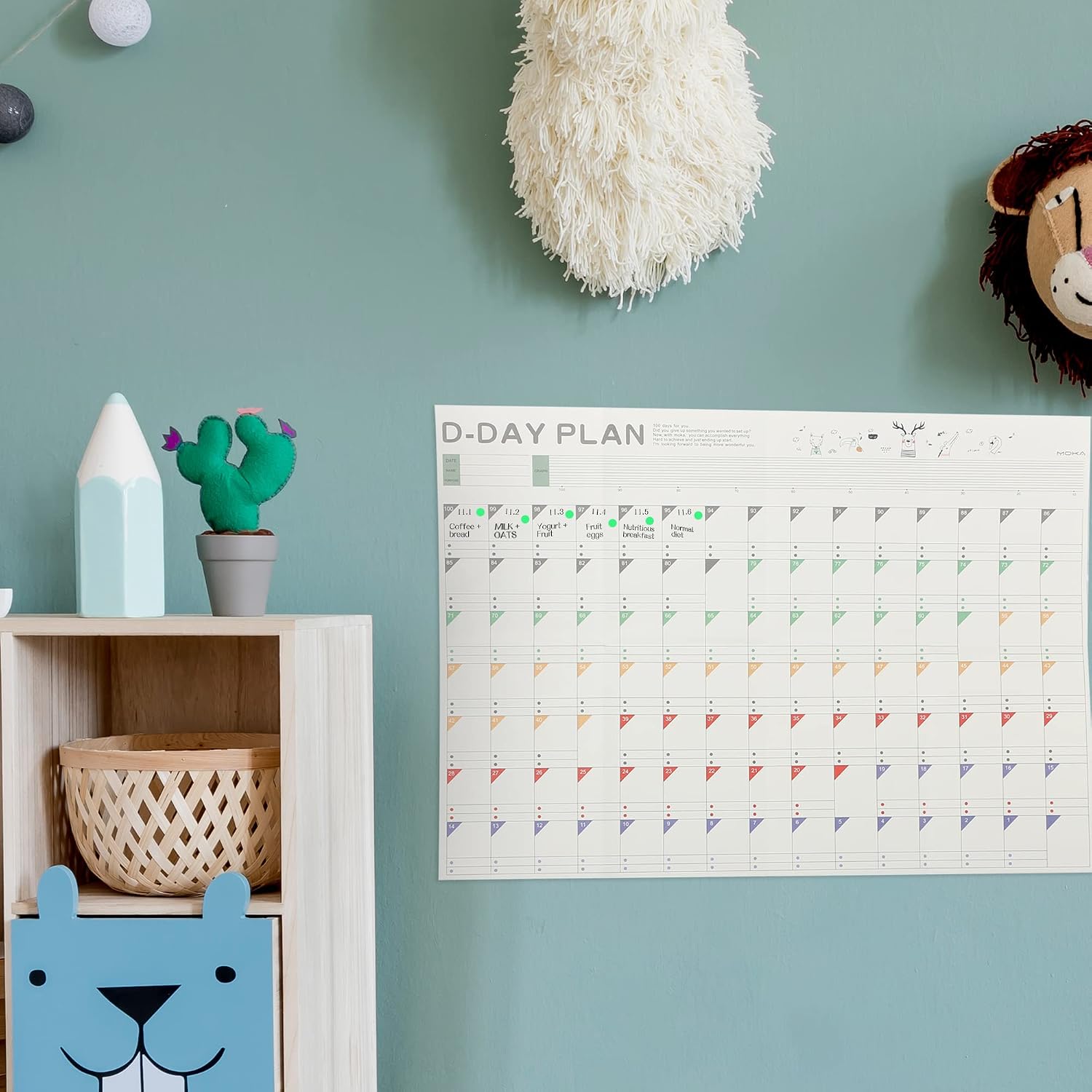 RIIEYOCA 100 Days Countdown Schedule with Five Style Stickers , Space ...