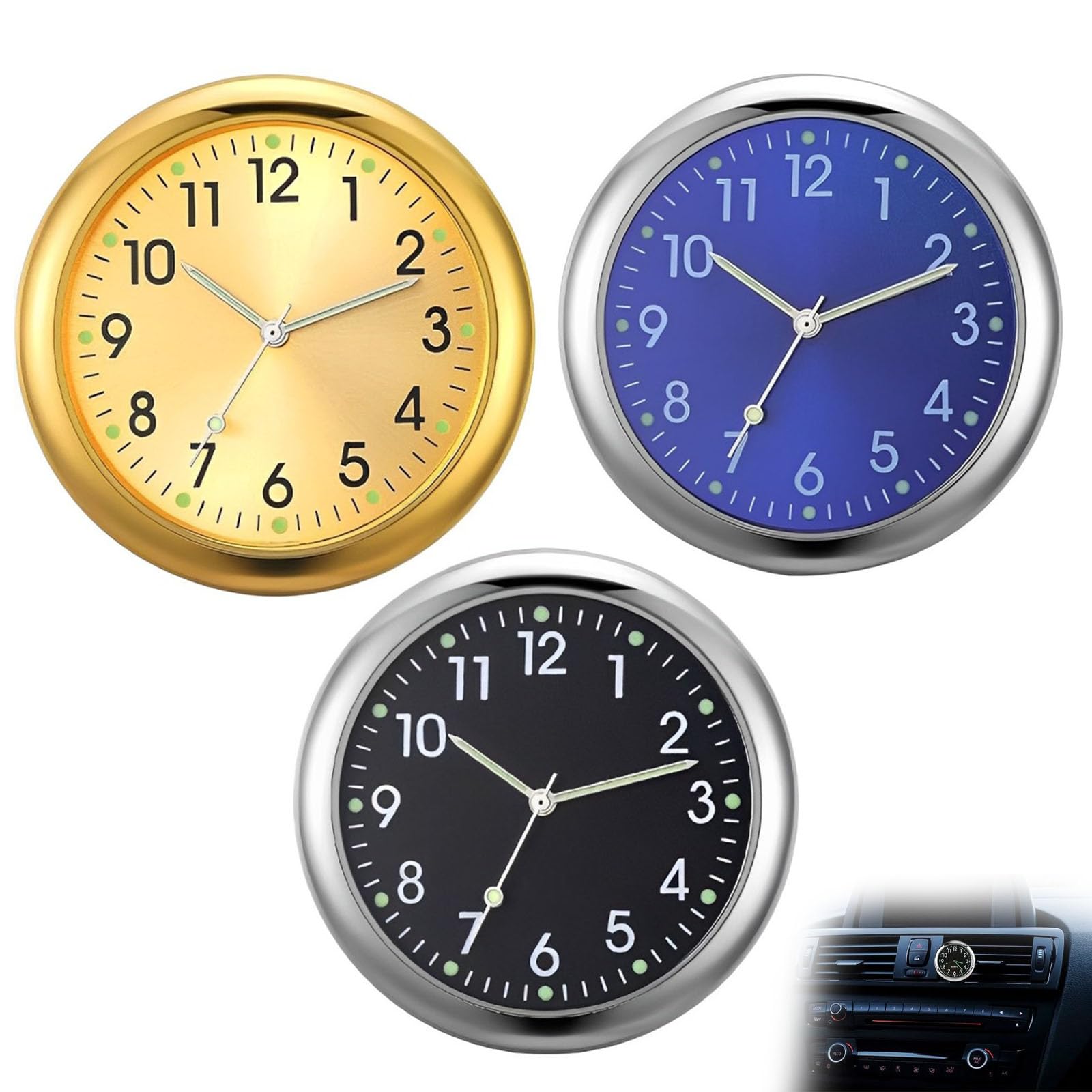 3 PCS Car Clock,Car Clocks for Dashboard,Mini Clock,Stick on Clock ...