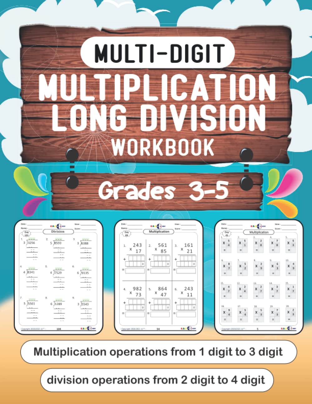 multi-digit multiplication and Long Division Workbook Grades 3-5: 100 ...