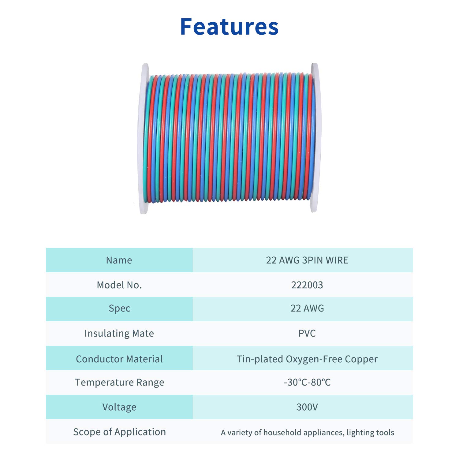 Snapklik.com : C-able 22 AWG 3 Conductor Wire For WS2811 WS2812b 3Pin ...