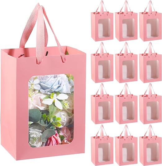 Amazon.com: Liobelon 12 Pack Kraft Gift Bags with Transparent Window ...