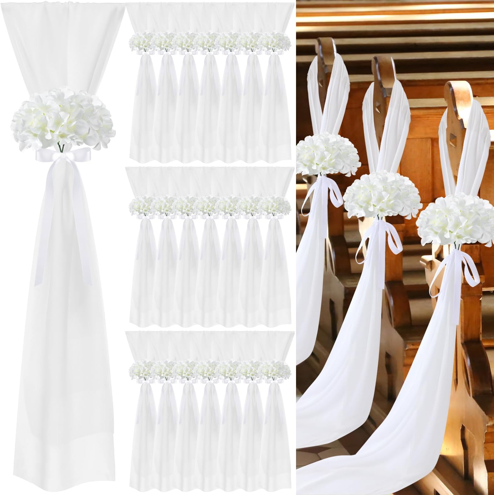 Amazon.com: HunnmingRe 24 Set Wedding Aisle Decor Bulk Chiffon White ...