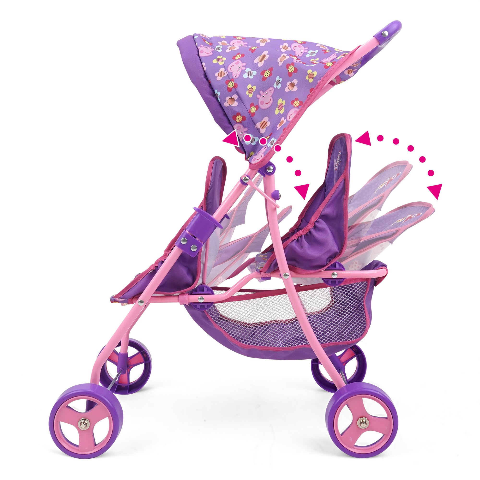 Snapklik.com : Doll Twin Stroller - Purple, Pink, Flowers - Seats 2 ...