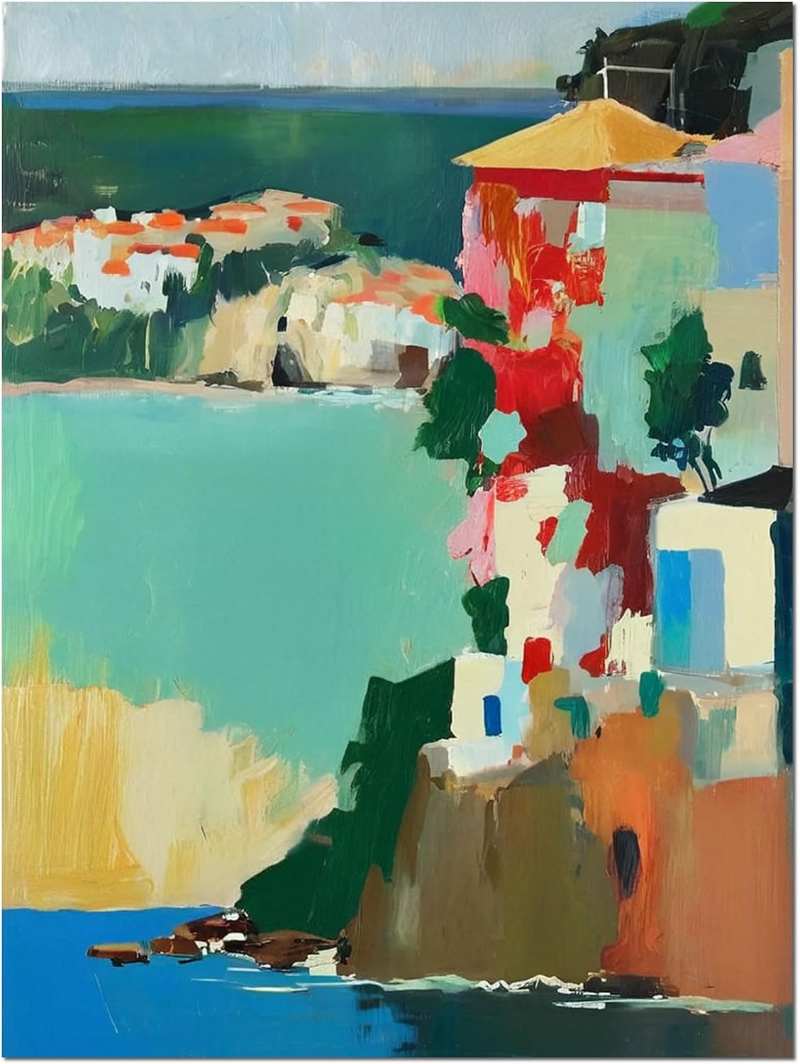 Amazon.com: Qinzeart Mediterranean Landscape Seascape Canvas Wall Art ...