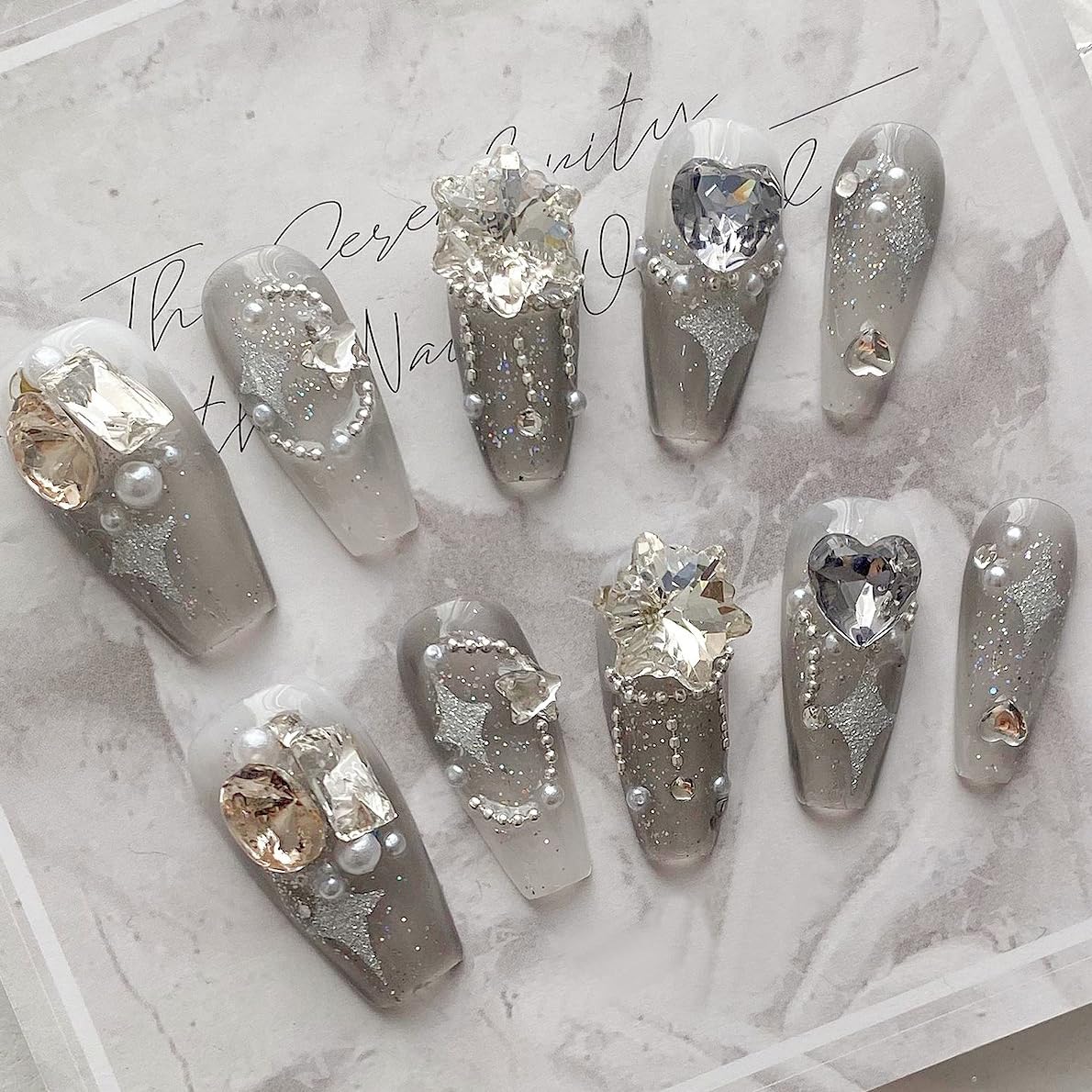 Amazon.com: Coffin Shaped Press on Nails - Star Grey | Ballerina ...