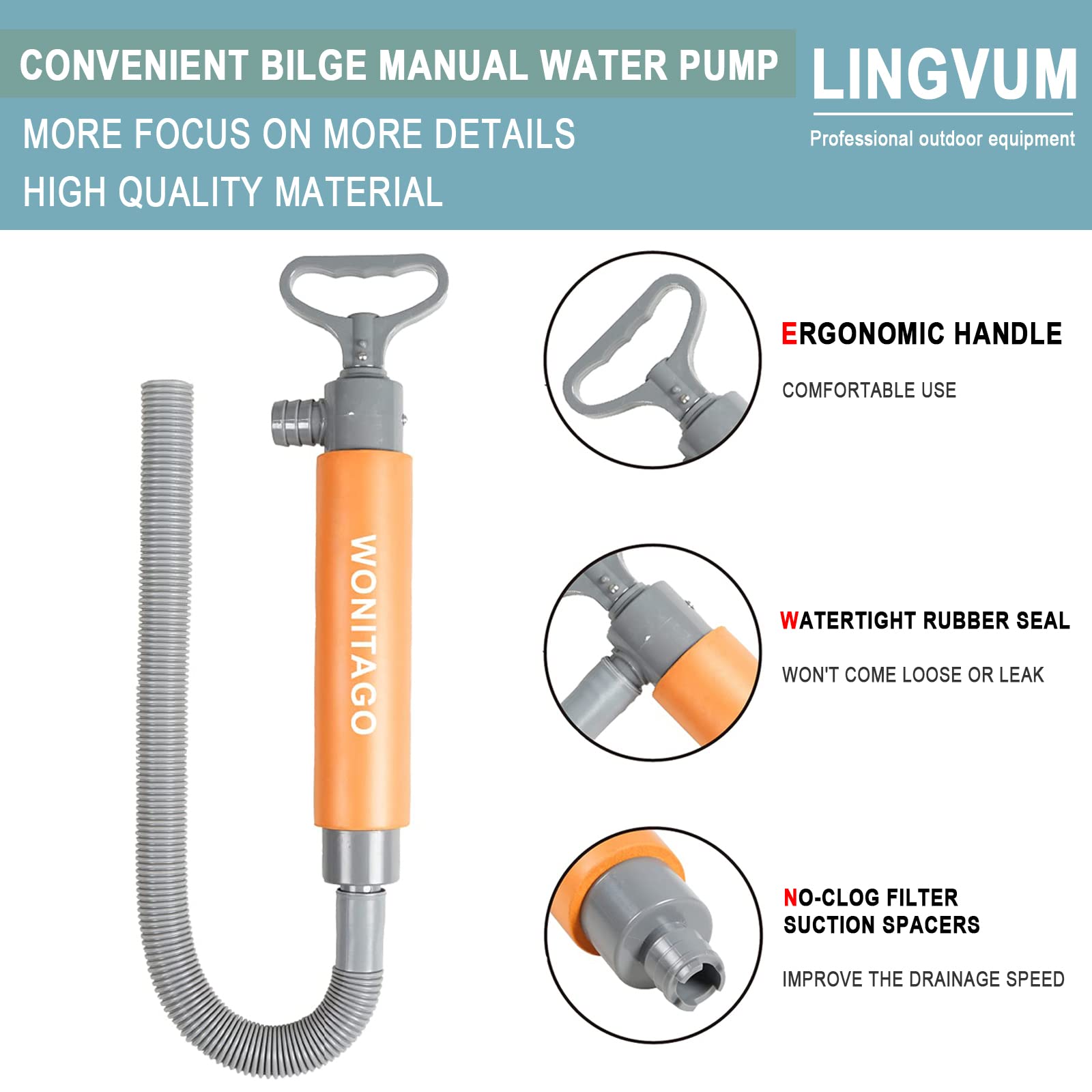 Snapklik.com : LINGVUM Manual Bilge Pump For Kayak, Canoe And Boat, 17 ...