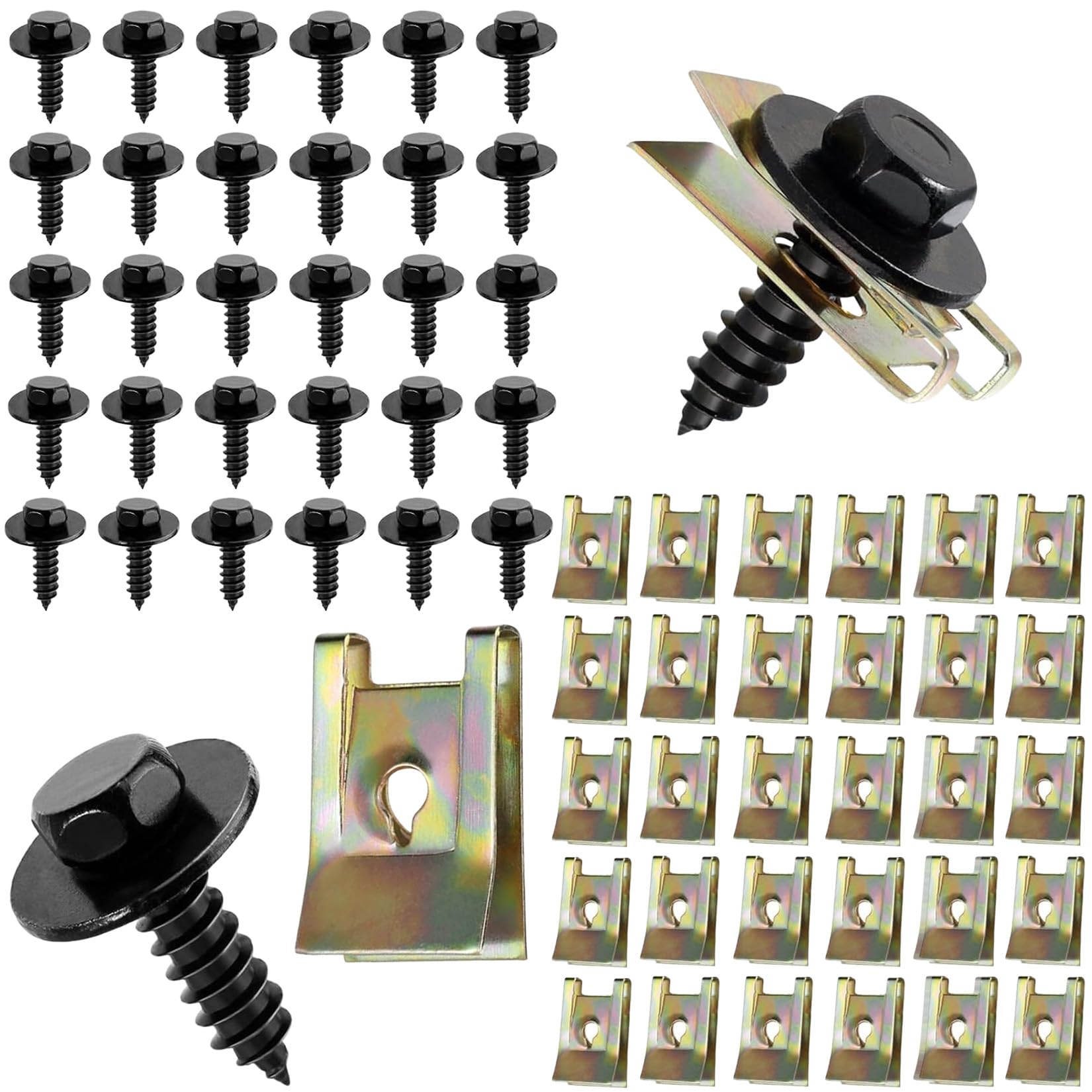 zrfgbxim 60 Pcs Car Screw and Nut Clip Kit: 30 Auto Body Fender Screws ...