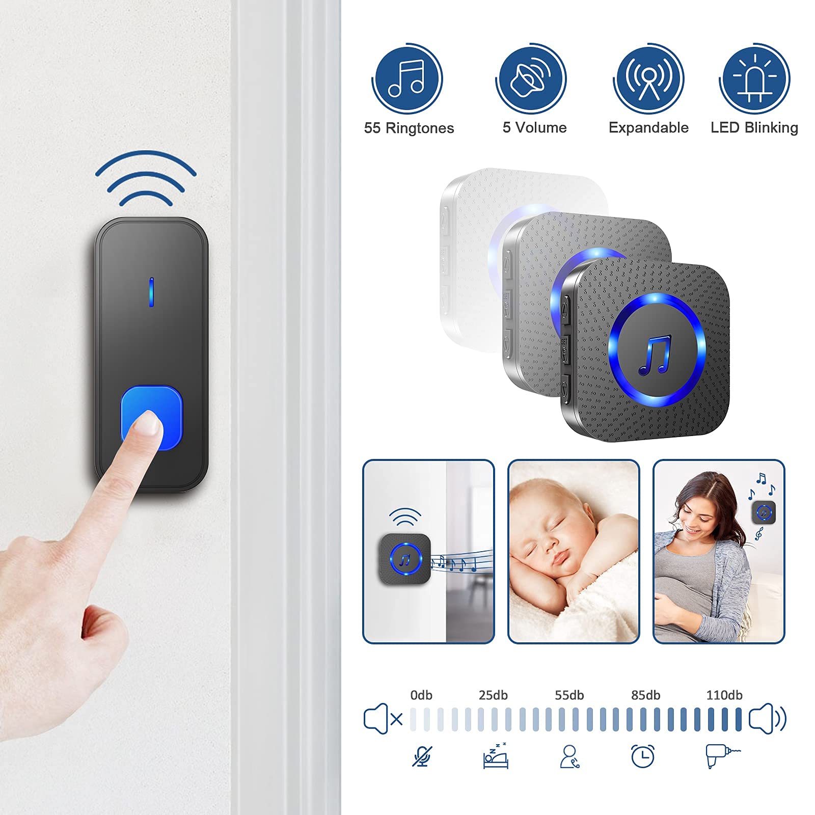 Snapklik.com : Wireless Doorbell, Waterproof Door Bell Battery Operated