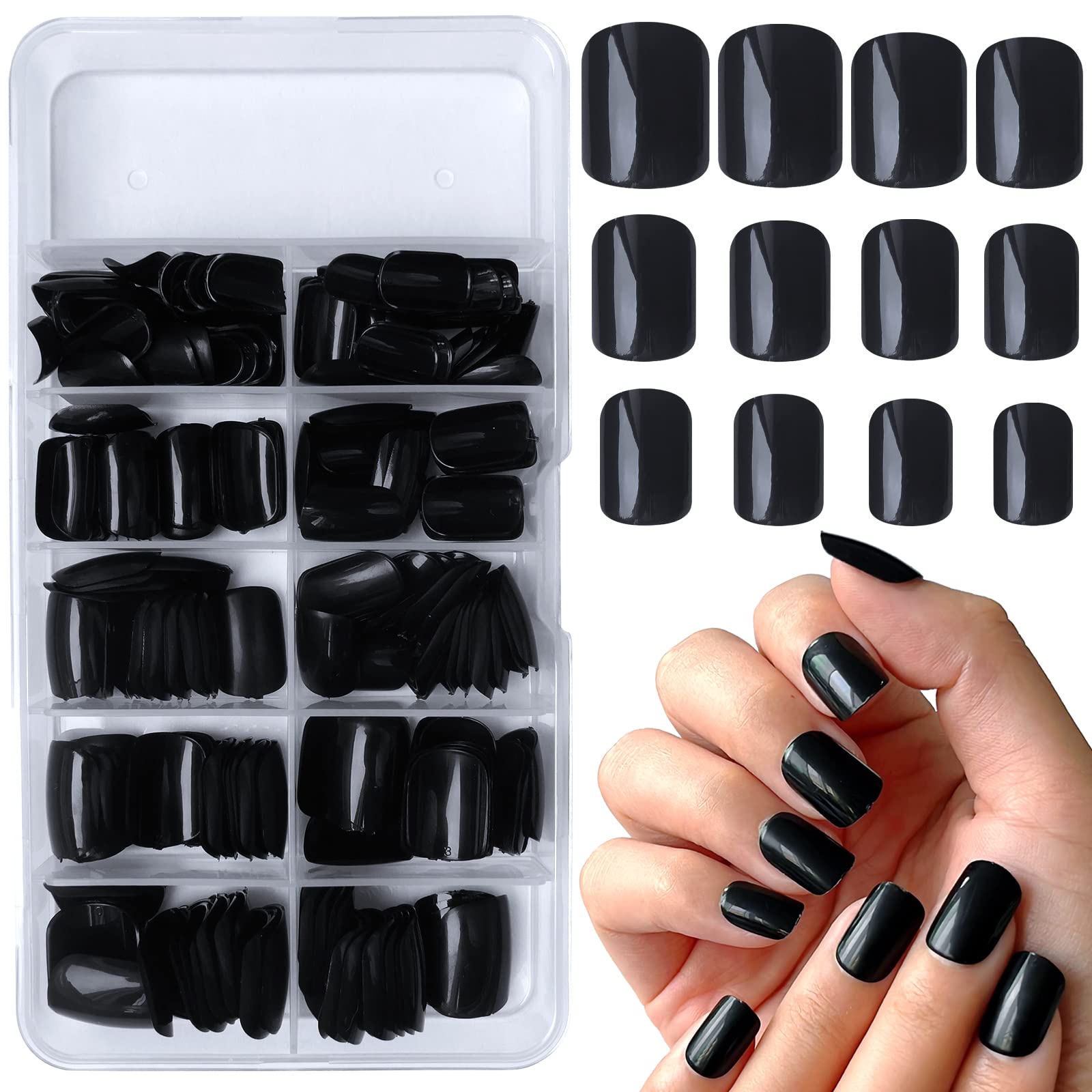 Amazon.com: Bellelfin 240pcs Short Press on Nails Black Full Cover ...