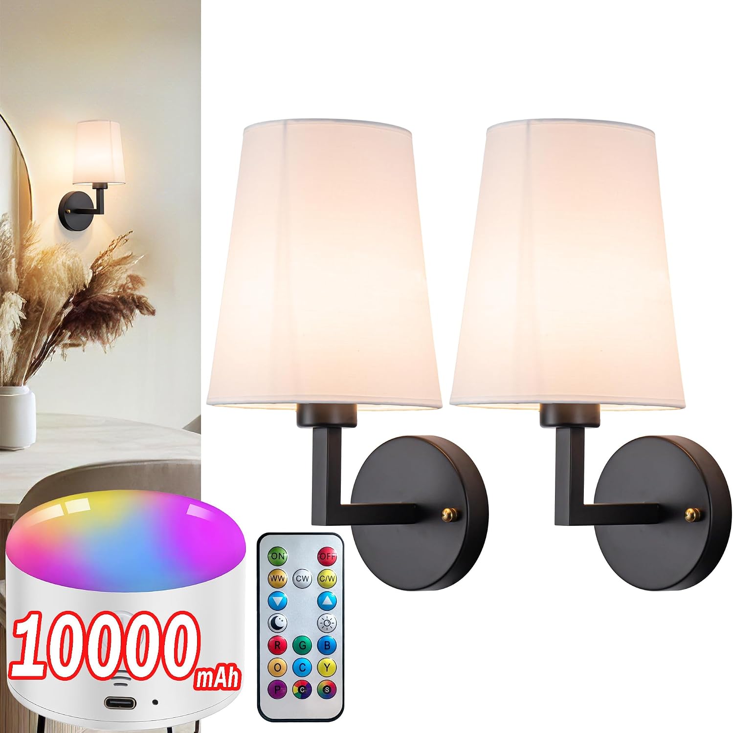 Modern Battery Operated Wall Sconces Set Of Two, Battery Operated Wall ...