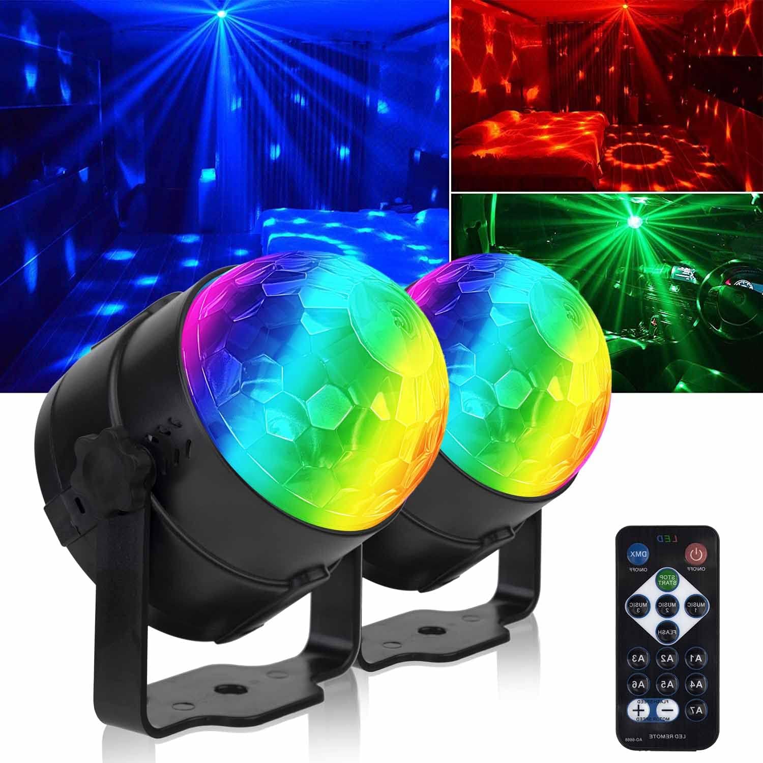 【Pack of 2】 Disco Lights, 360°Rotation Sound Activated Disco Ball ...
