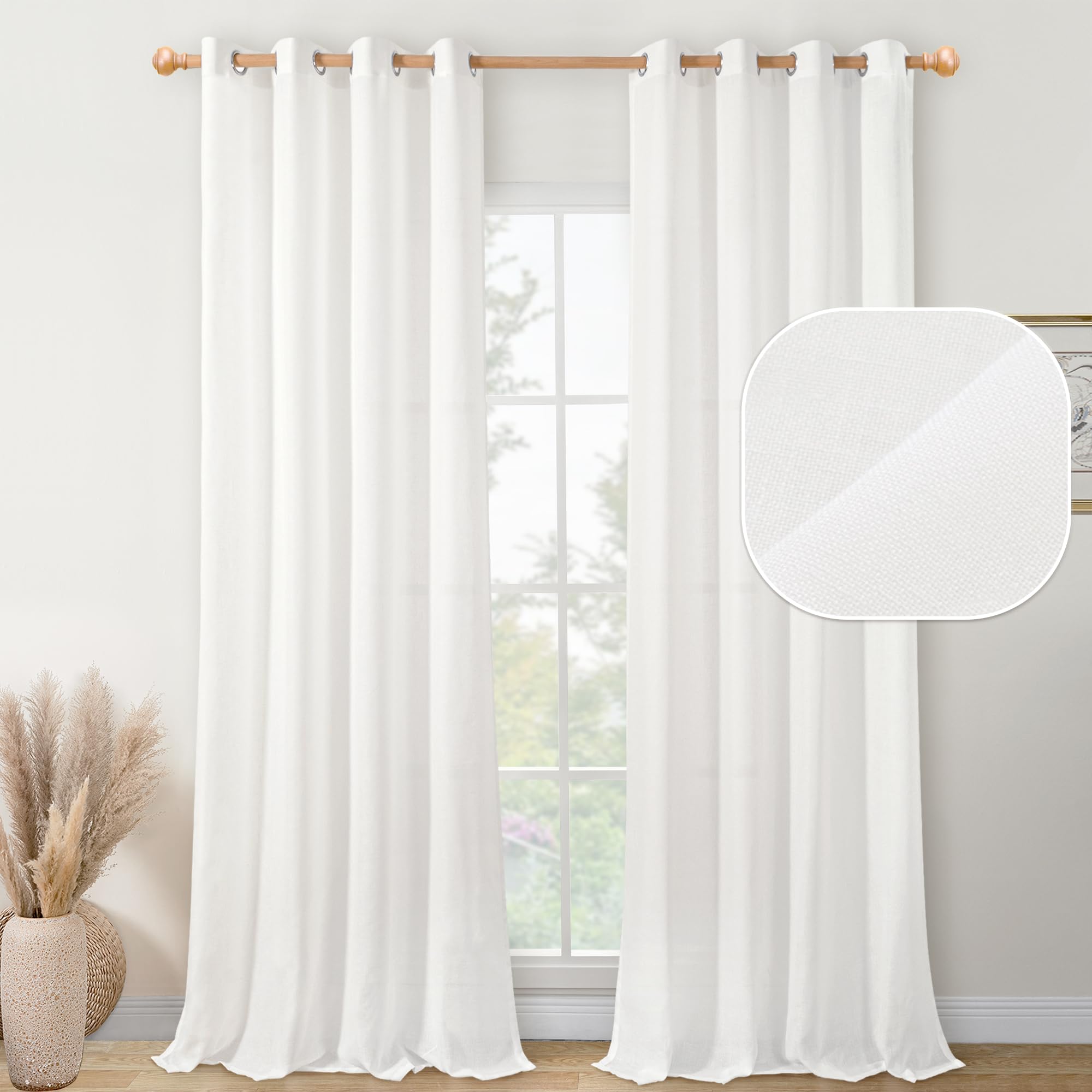 Amazon.com: YoungsTex White Linen Sheer Curtains 95 Inch Long 2 Panels ...