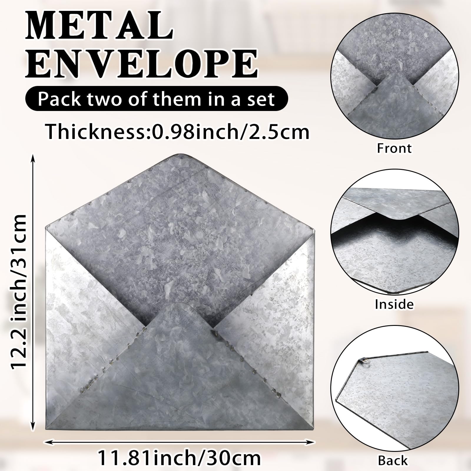 Snapklik.com : 2 Pcs Galvanized Metal Envelope, Wall Mount Galvanized ...