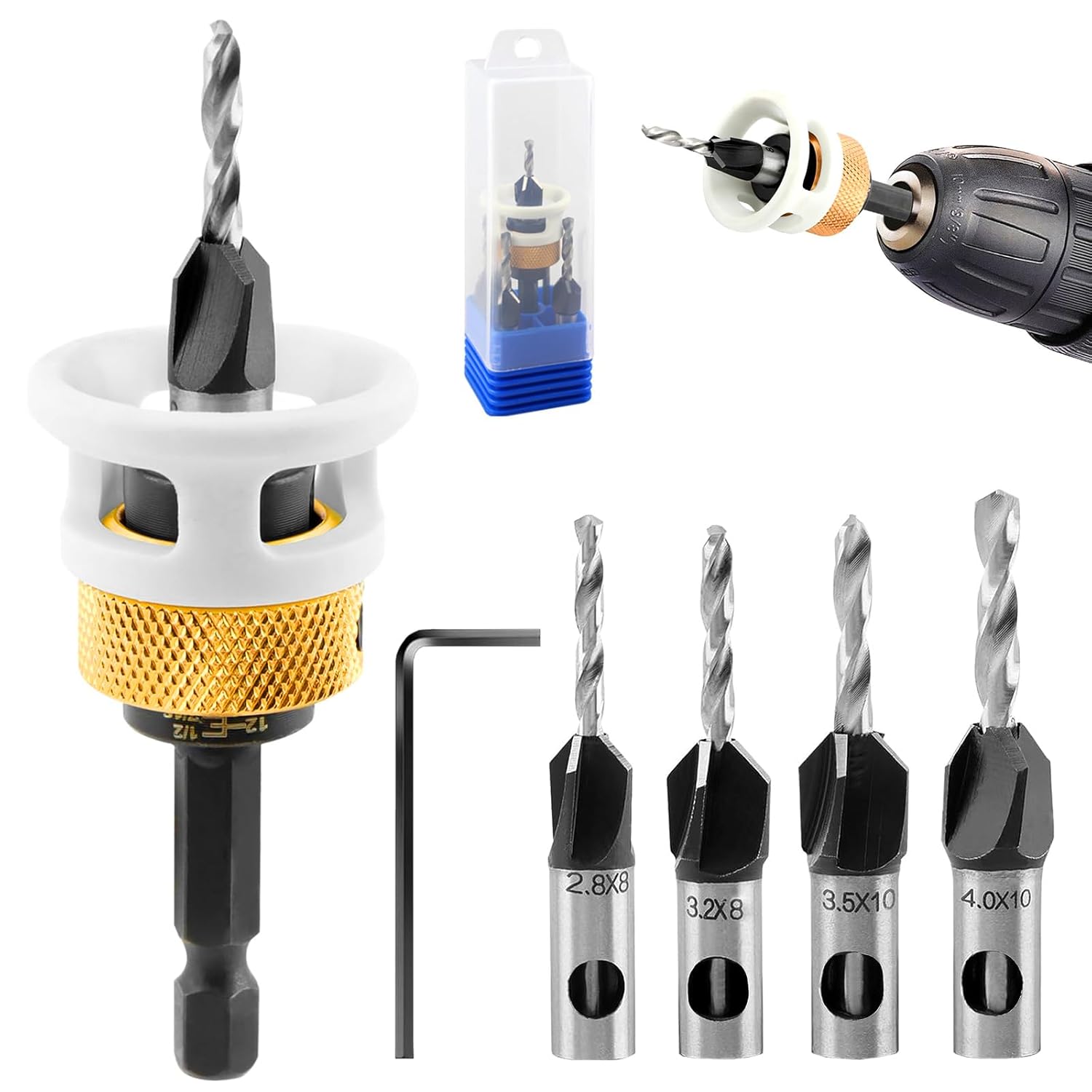 4 Pcs Countersink Drill Bit Set with Low Friction Depth Stop, HSS M2 ...