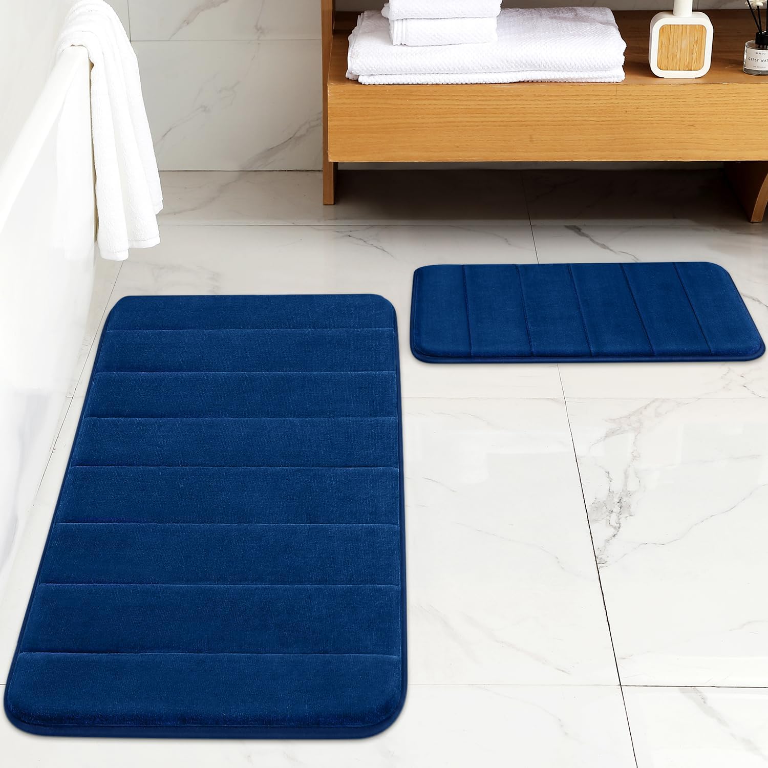 Amazon.com: Gorilla Grip Memory Foam Bath Rug Solid and Striped, Solid ...