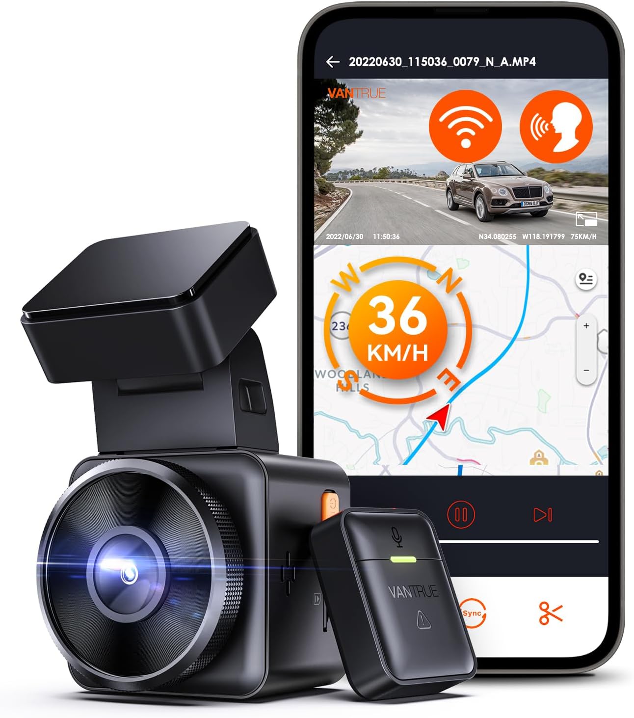 Vantrue E1 2.7K WiFi Mini Dash Cam with Voice Control, GPS Front Car ...