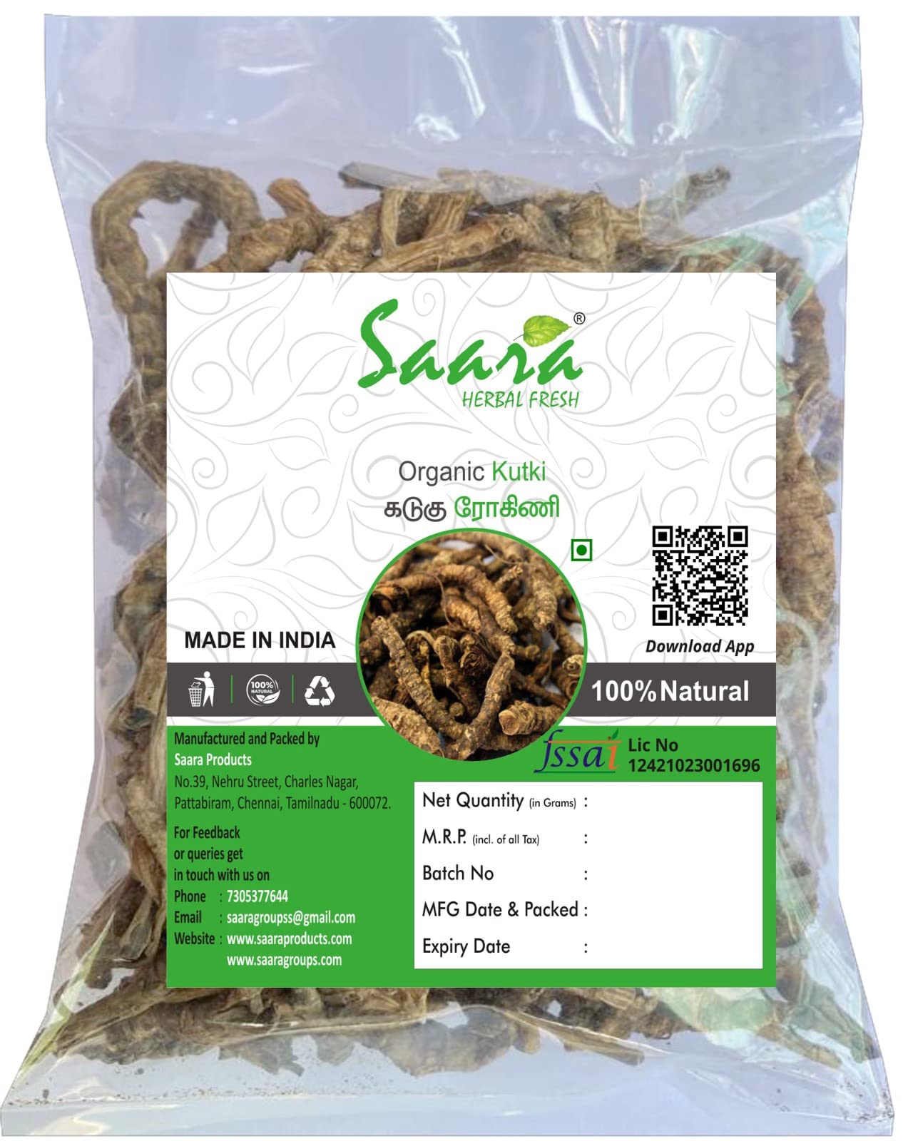 Buy SAARA Kadugu Rohini | Kutki Root | Katuka Rohini | Picrorhiza ...