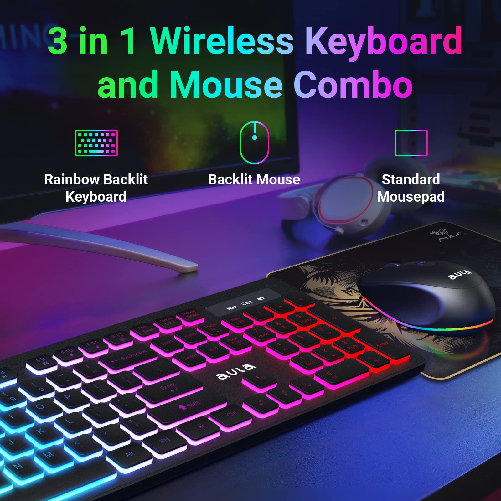 Snapklik.com : Wireless Keyboard And Mouse Combo, RGB Backlit ...