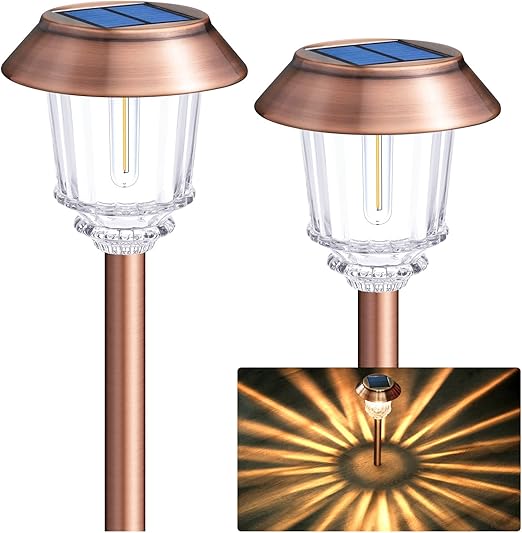 Solar Garden Lights Outdoor Pathway Lights Glass Stainless Steel Waterproof Solar Powered ...