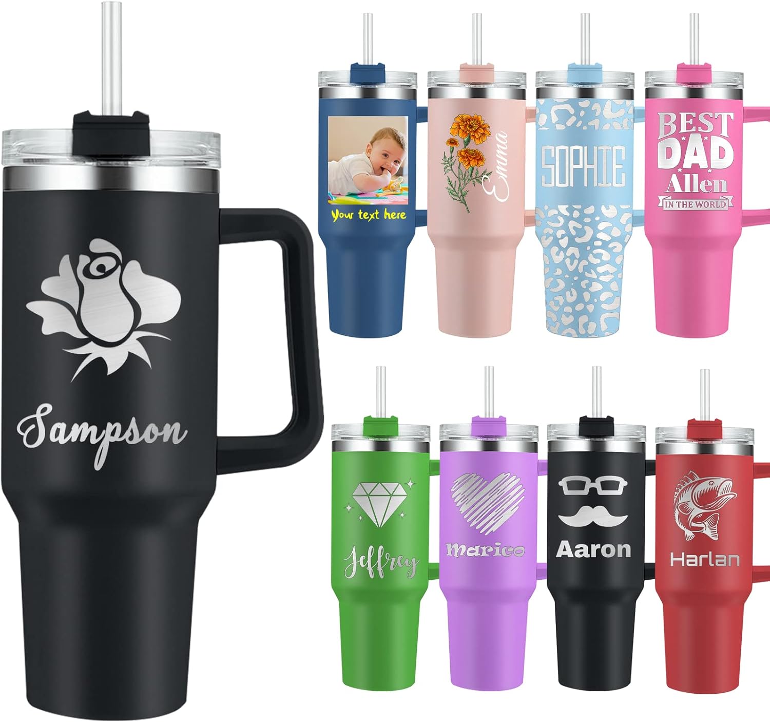 Amazon.com | Personalized Tumbler with Handle 40oz Custom Engraved Name ...