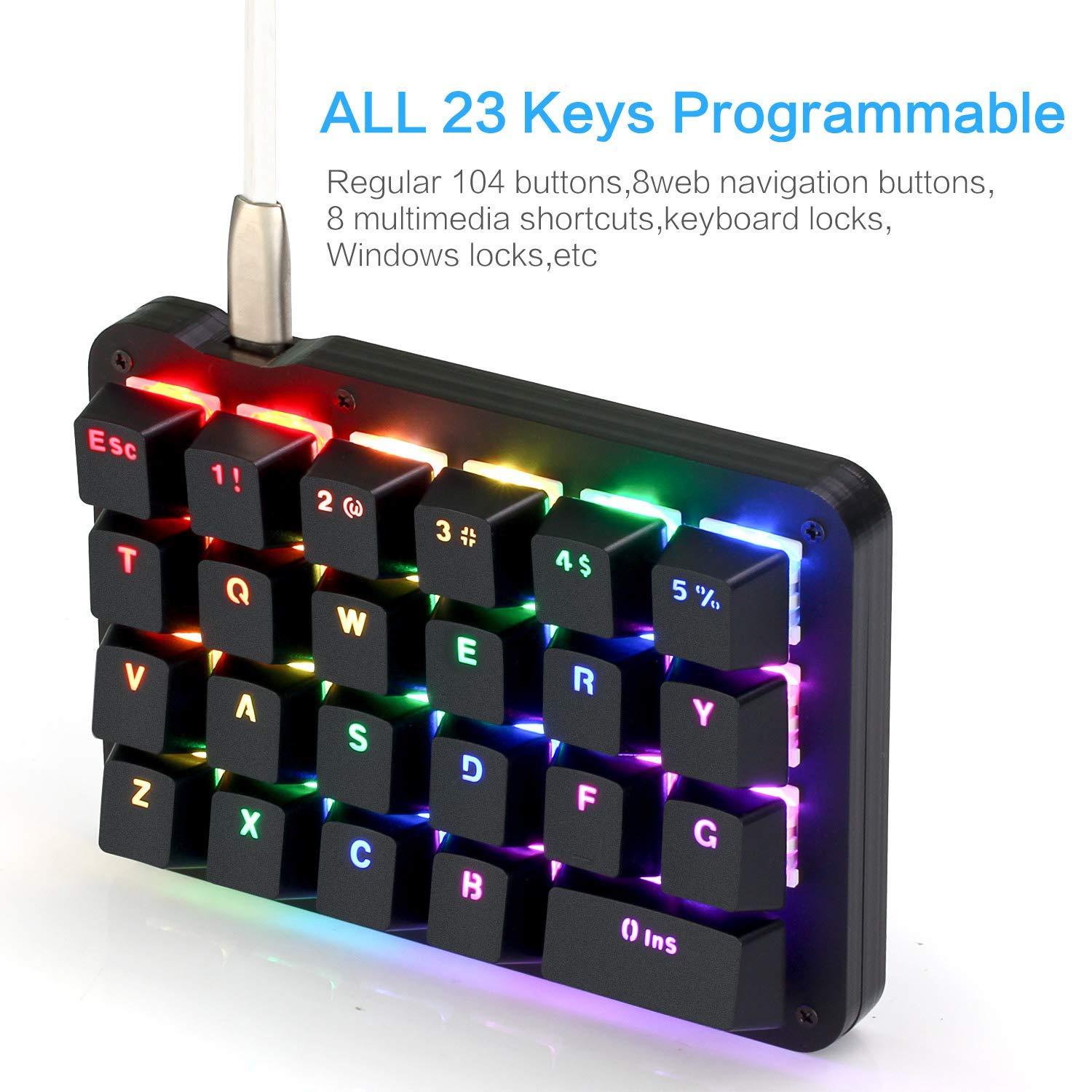 Snapklik.com : Koolertron One Handed Macro Mechanical Keyboard, RGB LED ...