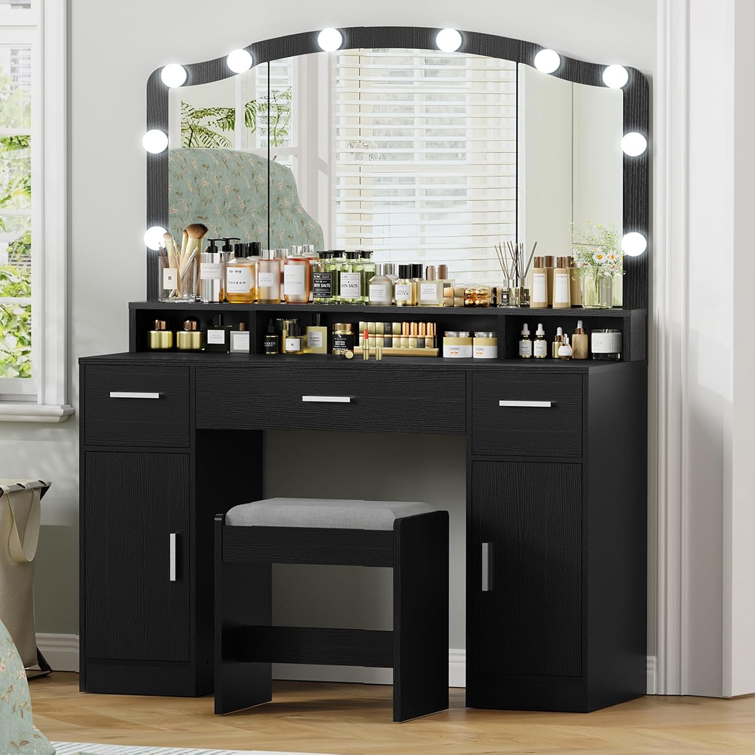 Amazon.com: usikey Large Vanity with Mirror and Light, Vanity Set, with ...