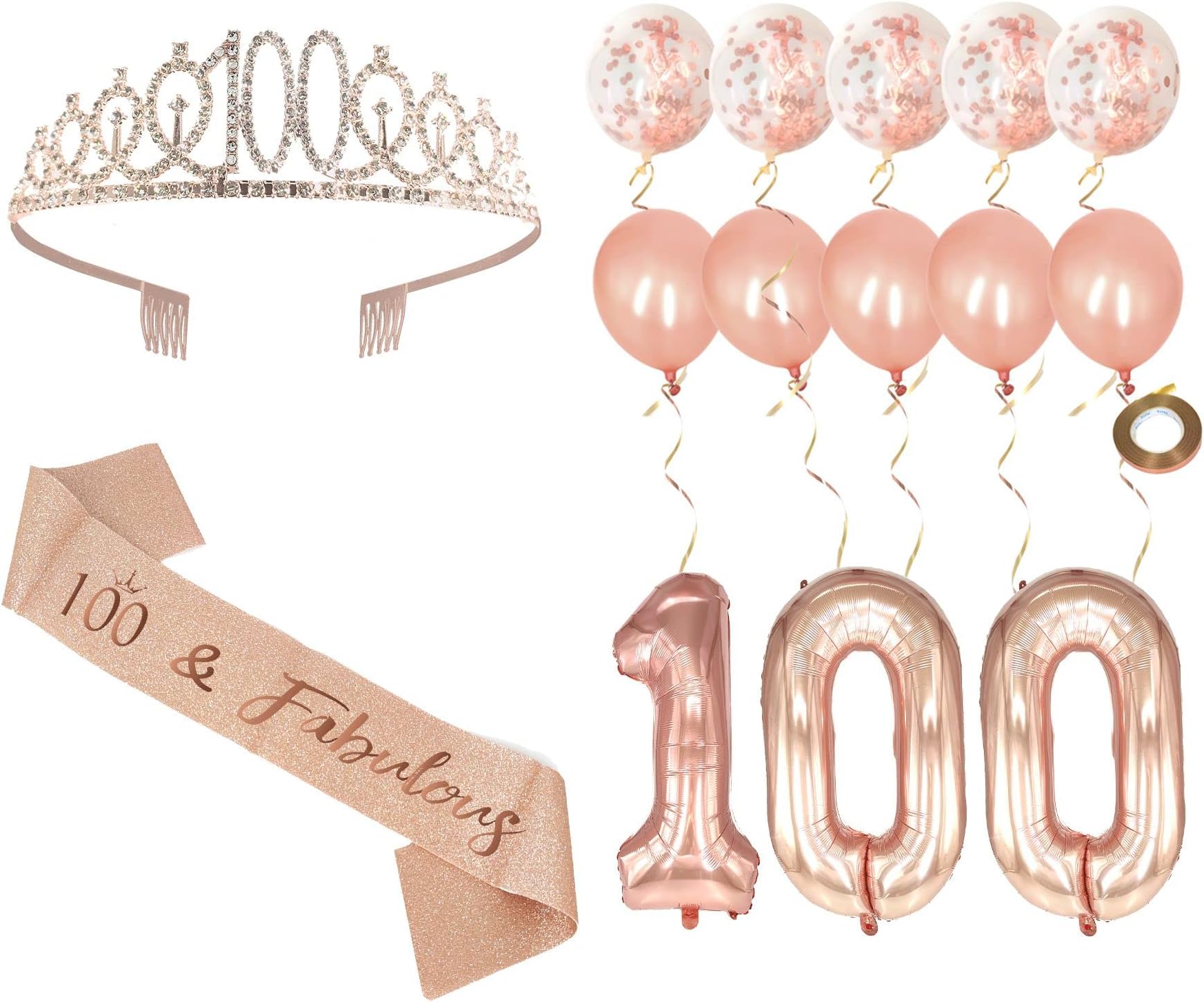 Amazon.com: Happy 100th Birthday Decorations for Her, Rose Gold 100th ...