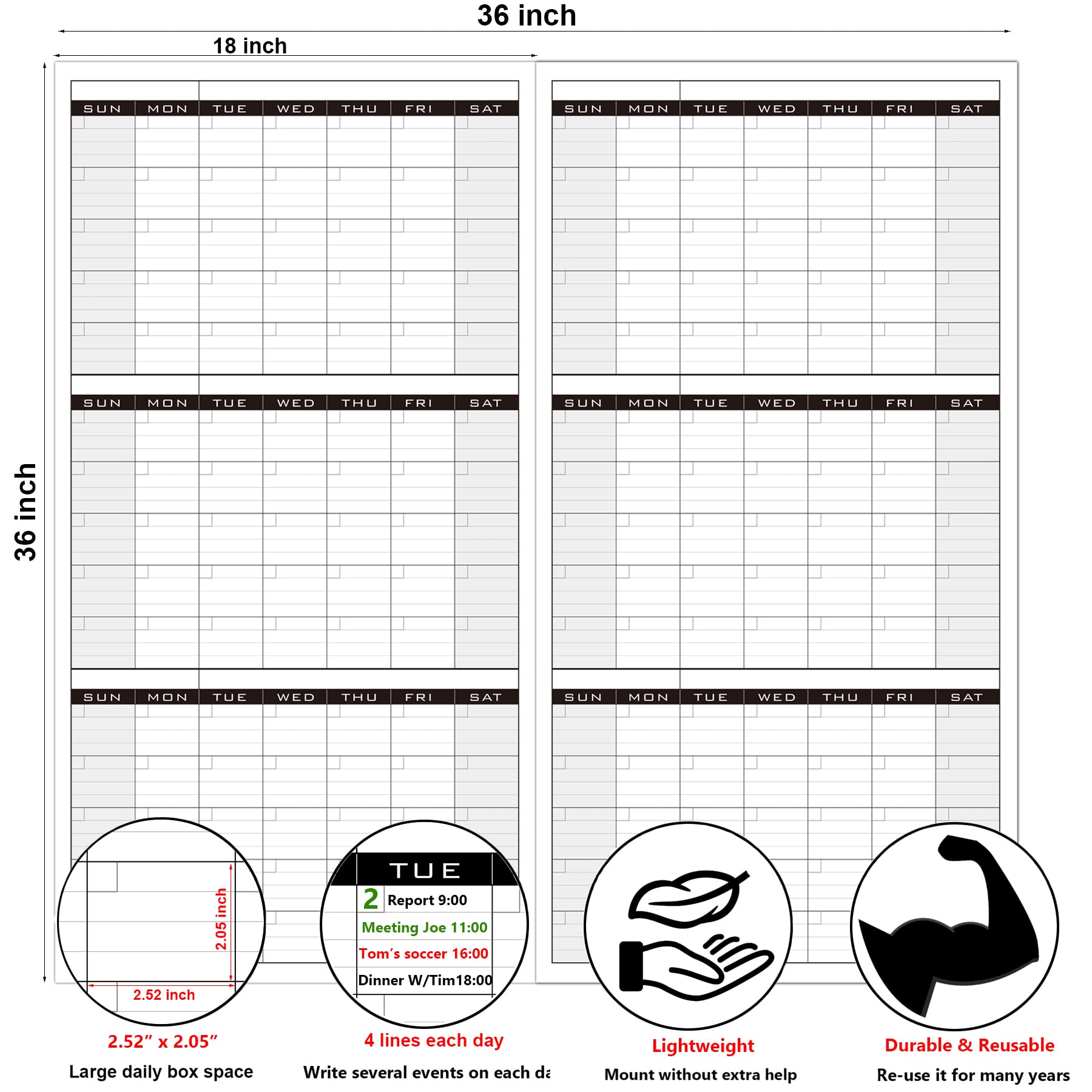 Snapklik.com : Large Dry Erase Calendar For wall,Giant Laminated 3 ...
