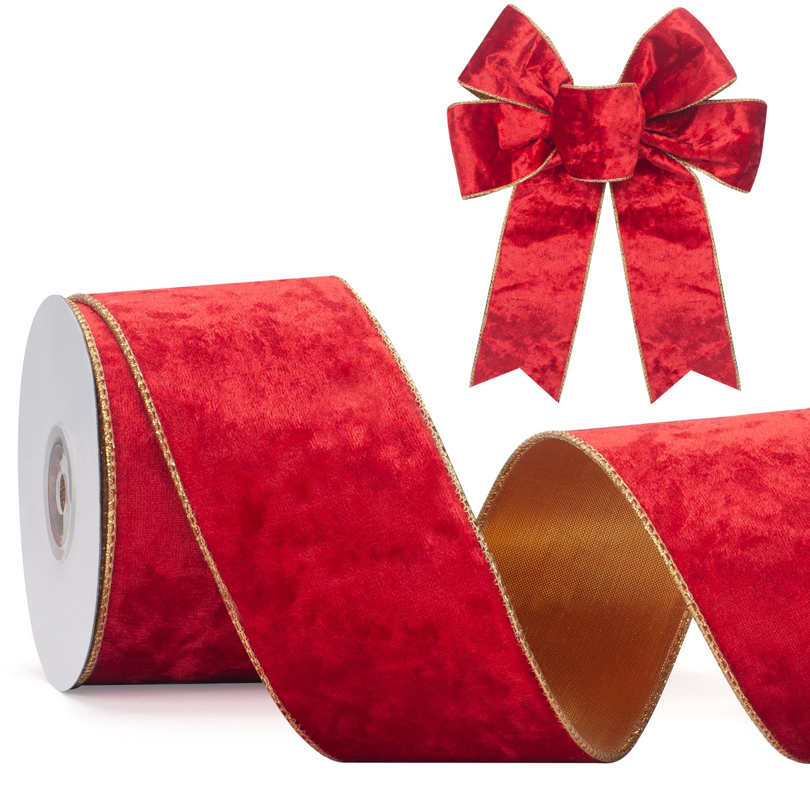 Amazon.com: GHGMAO Red Velvet Wired Ribbon, 2.5 Inch Crushed Red Velvet ...