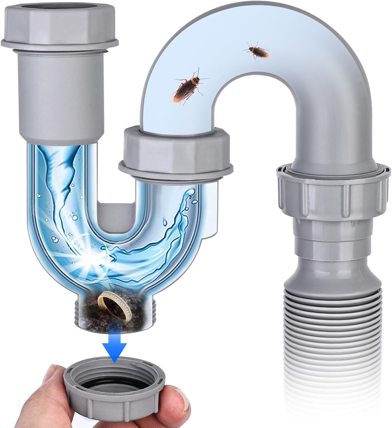 46 Inch Flexible Drainage Pipe Universal Kitchen Sink Drain Pipe Kit ...