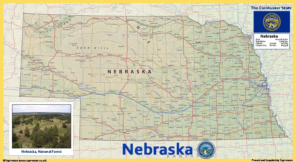 Amazon.com : Nebraska State Physical Map - 16.5 x 30.2 Inches - Paper ...
