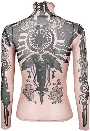 Amazon.com: Vi Cosplay Costume The Piltover Enforcer Mesh Back Tattoo ...