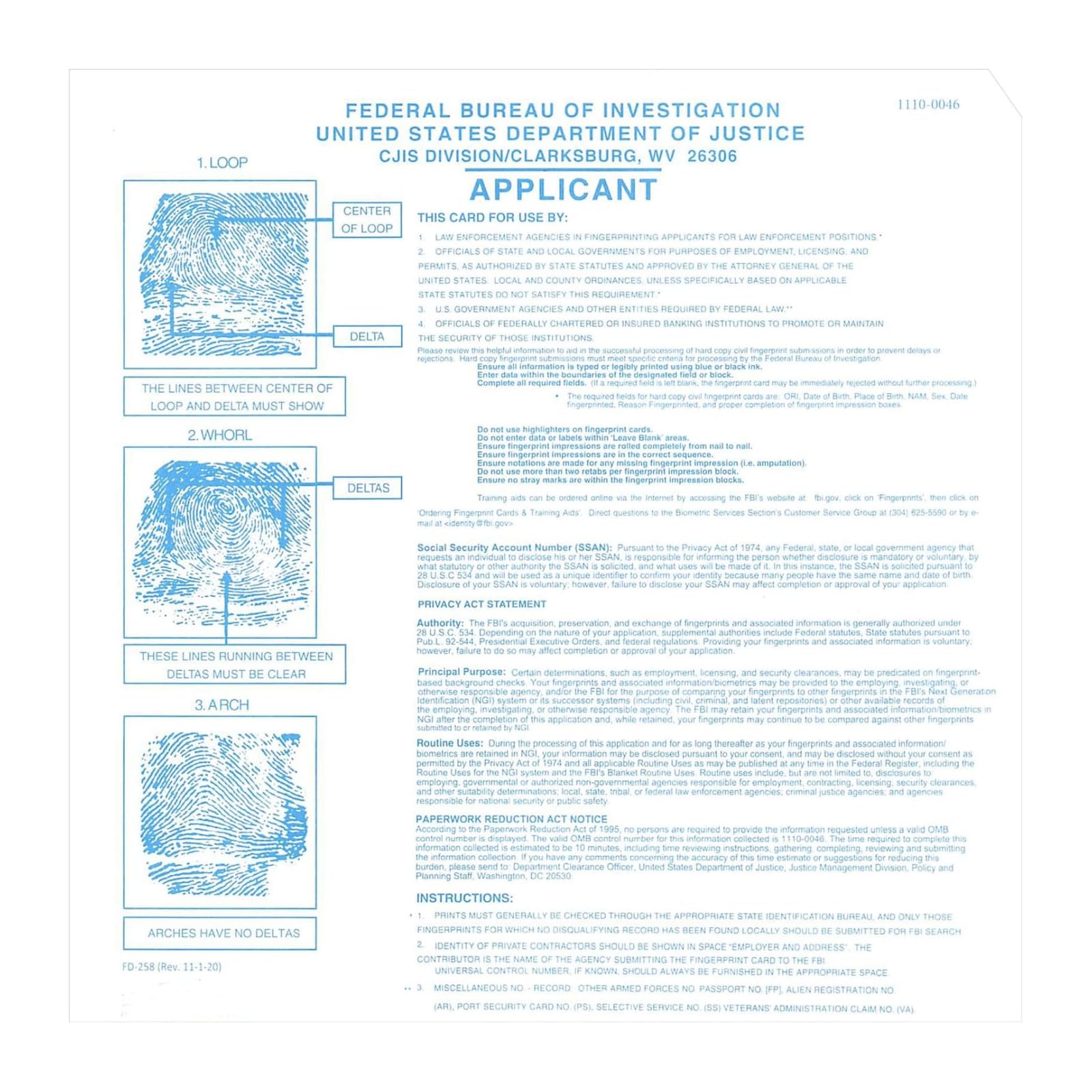 Identity Verification Forms 30-Pack FD-258 Fingerprint Kit - 2025 ...