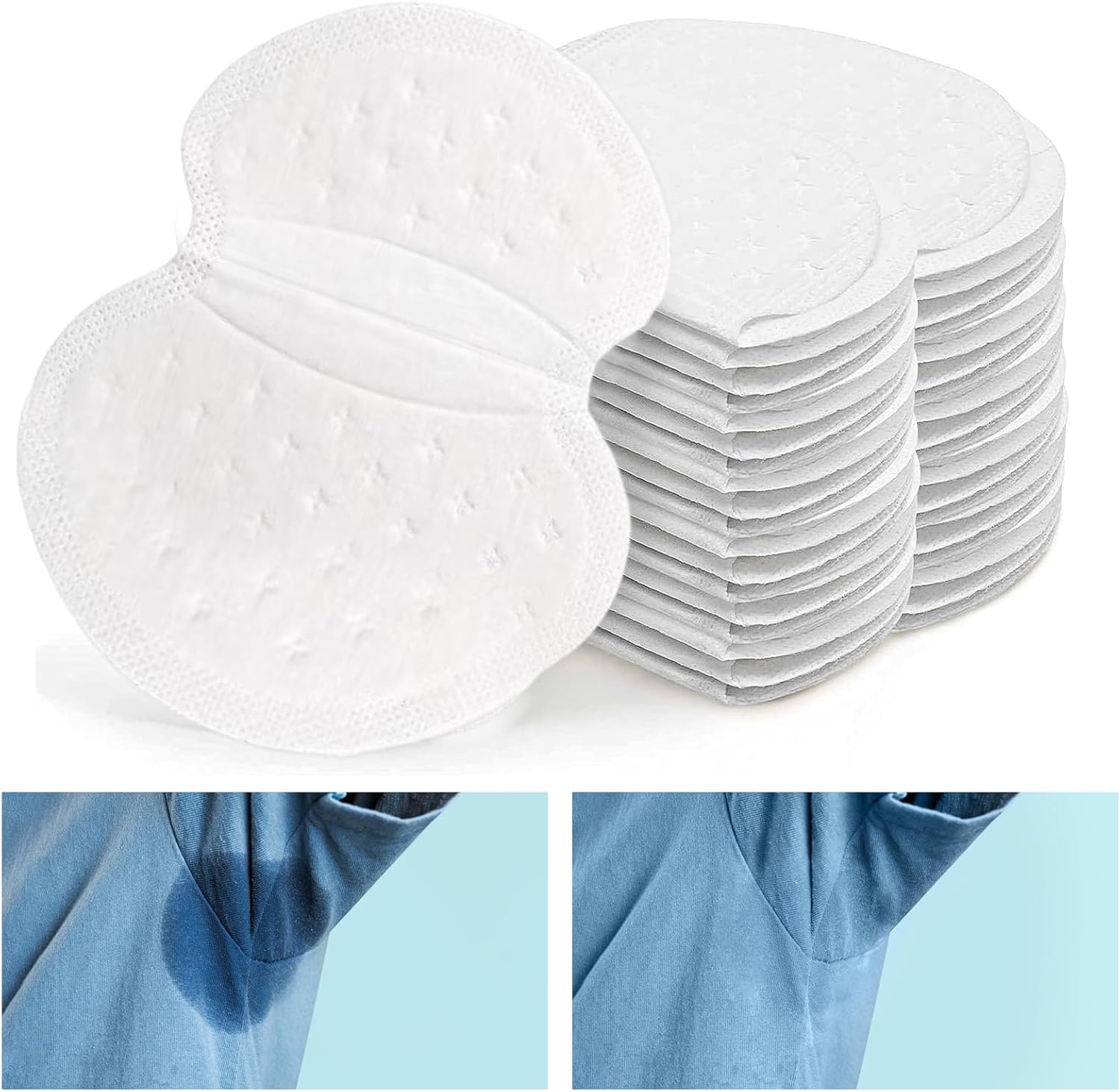 Masaei Armpit Sweat Pads for Women Men, 60Pcs Pure Cotton Underarm Sweat Pads, Disposable Sweat ...