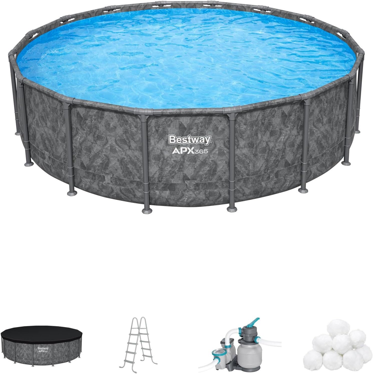 Amazon.com: Bestway APX 365 16' x 48" Round Above Ground Pool Set with Sand Filter Pump, Ladder ...