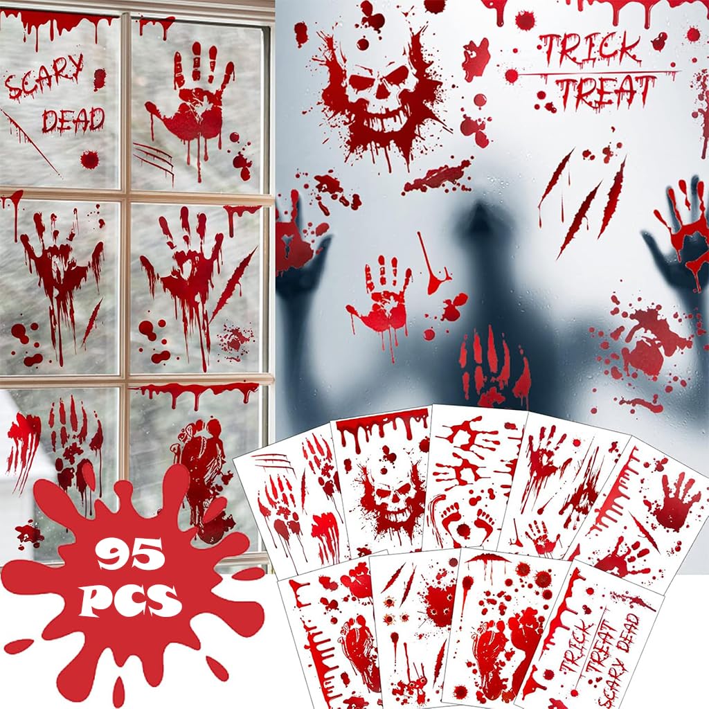 Buy HASTHIP® 9 Sheet Halloween Horror Decals 95Pcs Red Bloody Horror ...