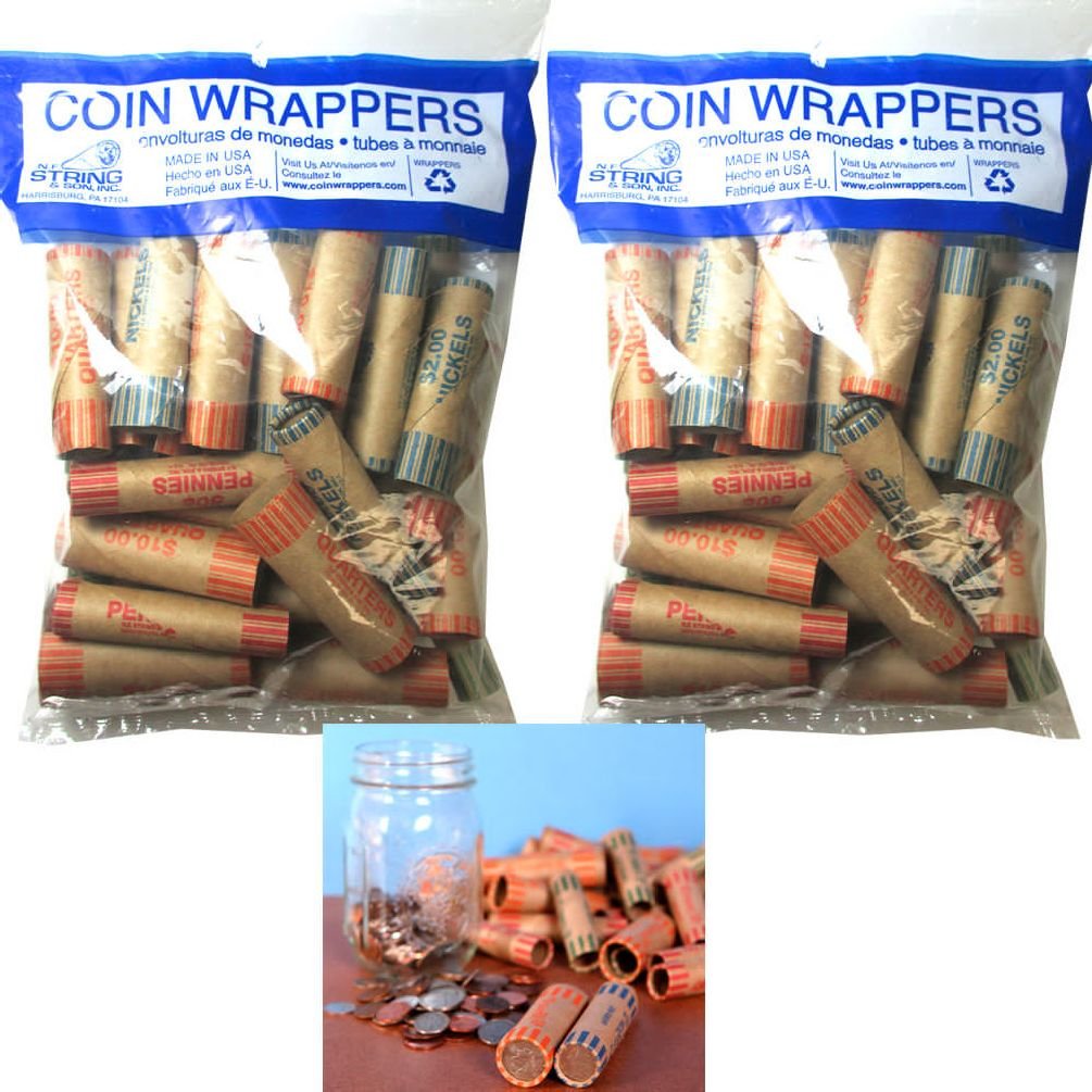 Amazon.com : Preformed Assorted Coin Wrappers Tubes Nickels Quarters ...