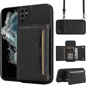 Amazon.com: Phone Case For Samsung Galaxy S22 Ultra 5G Wallet Cover with Crossbody Shoulder ...