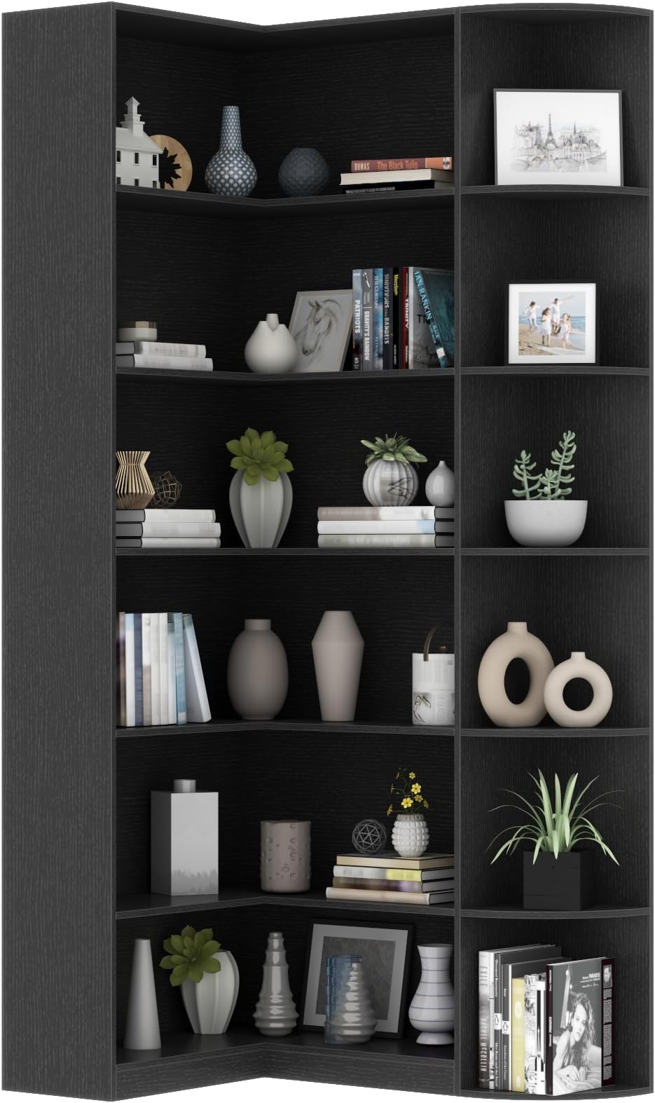 Amazon.com: Loomie Black Book Shelf, 6 Tiers Shelf Large Tall Corner ...
