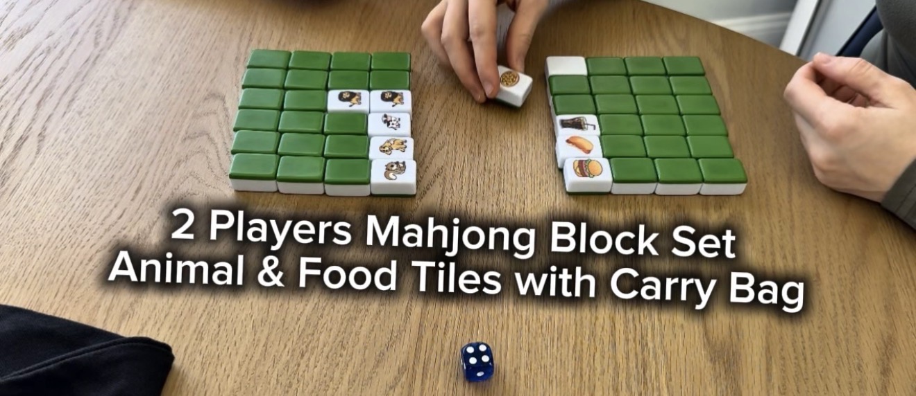 Watch 2 Players Mahjong Block Set -Animal & Food Tiles with Carry Bag ...